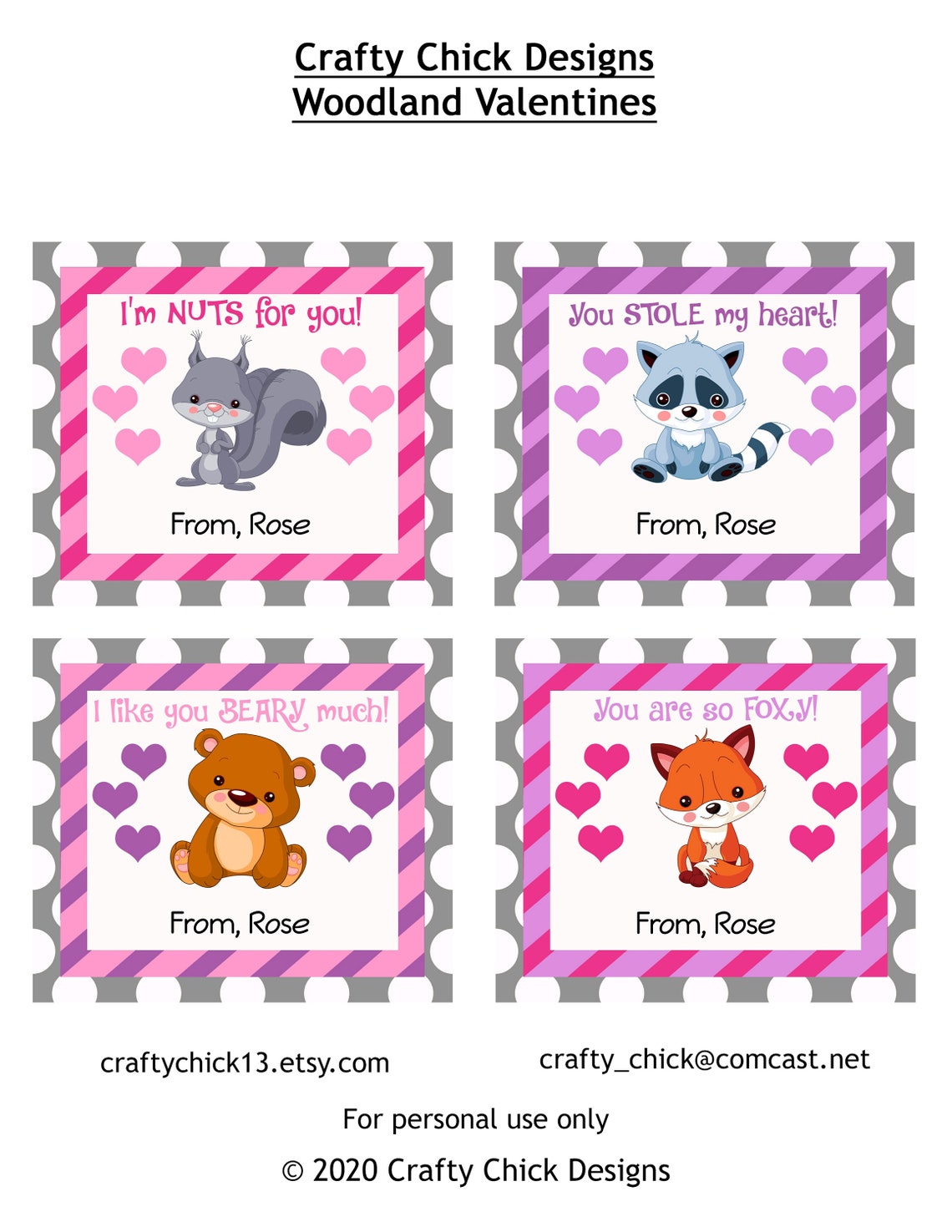 Editable Woodland Animal Valentine Cards, Woodland Animals Valentine ...