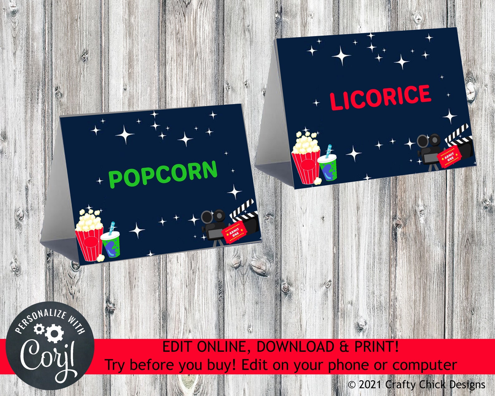 Editable Movie Night Birthday Food Cards, Movie Night Birthday Food ...