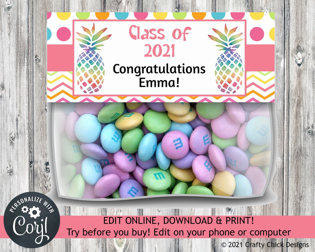 Editable Graduation Treat Bag Topper, Pineapple Treat Bag Topper ...