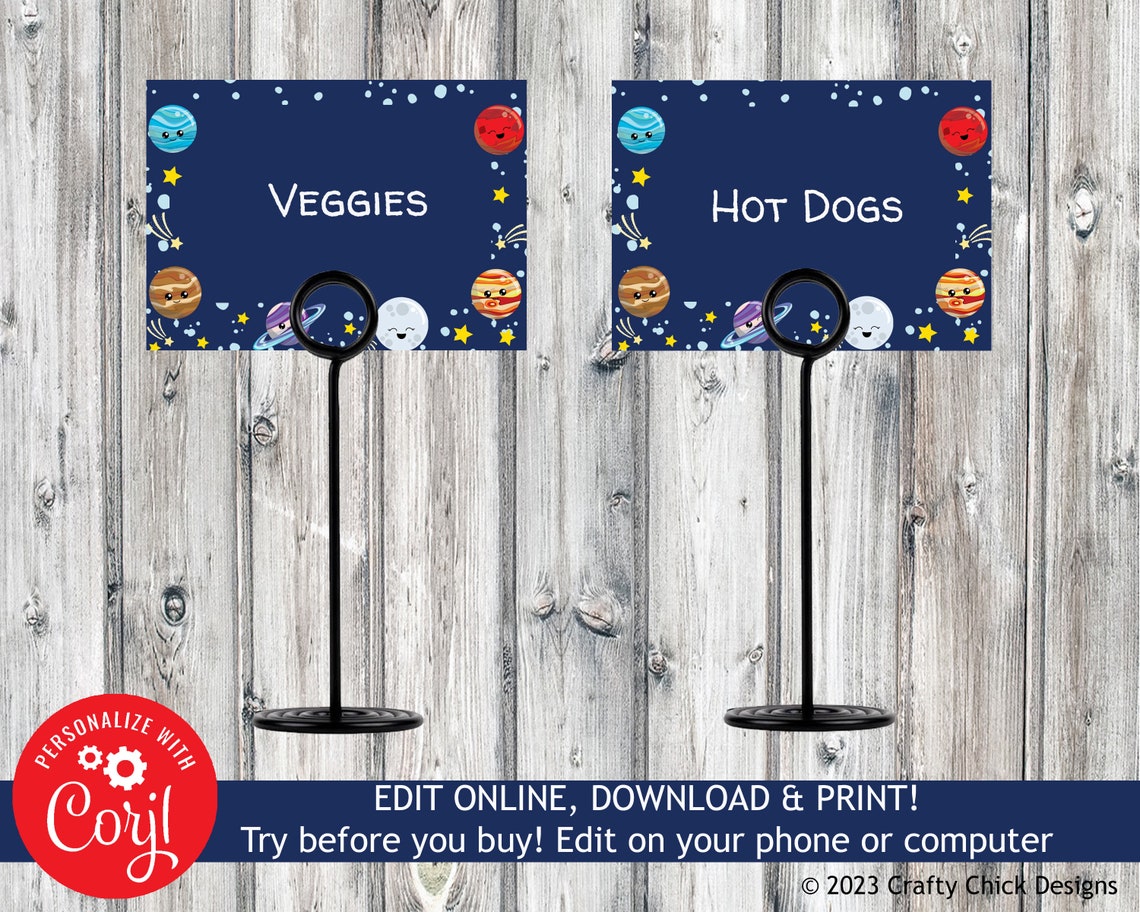 Editable Outer Space Birthday Buffet Cards, Space Birthday Food Labels ...