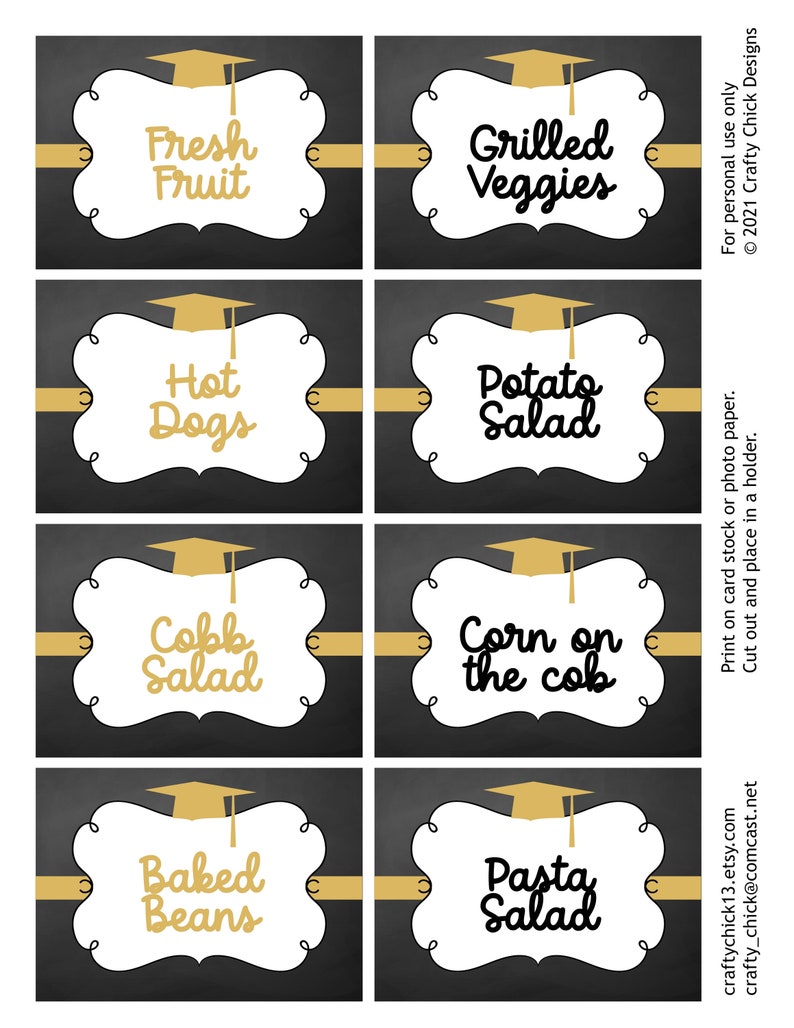 Editable Graduation Food Card Labels, Buffet Card Labels, Graduation ...