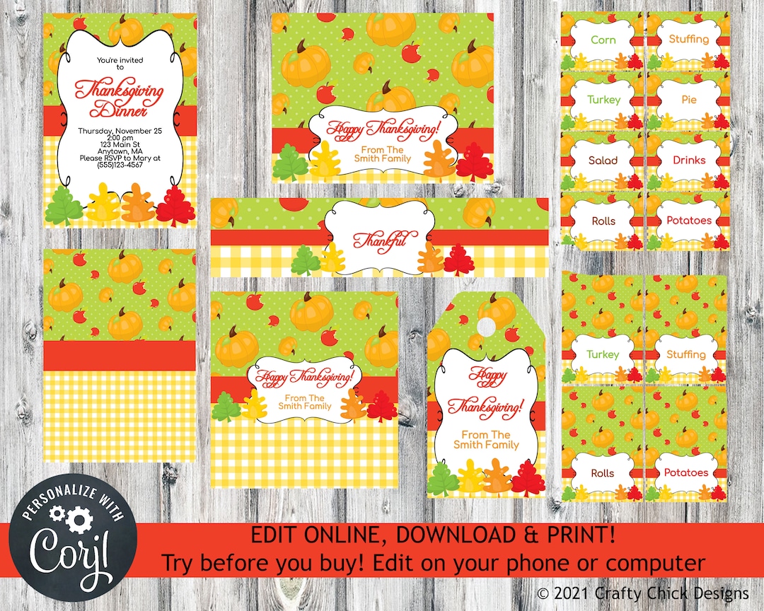 Editable Thanksgiving Printables, Thanksgiving Invitation, Water Bottle ...