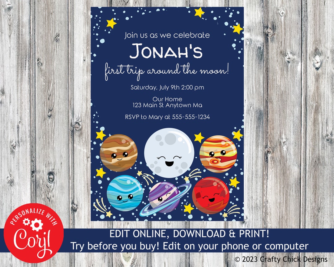 Editable Space Birthday Party Invitation, Space Birthday Invite ...