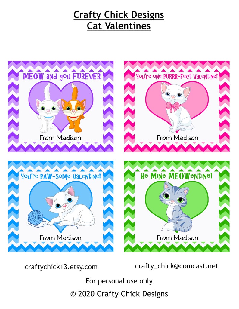 Editable Cat Valentine Cards, Cat Valentines, Kitty Valentine Cards ...