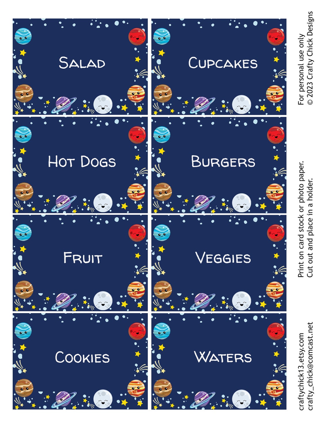 Editable Outer Space Birthday Buffet Cards, Space Birthday Food Labels ...
