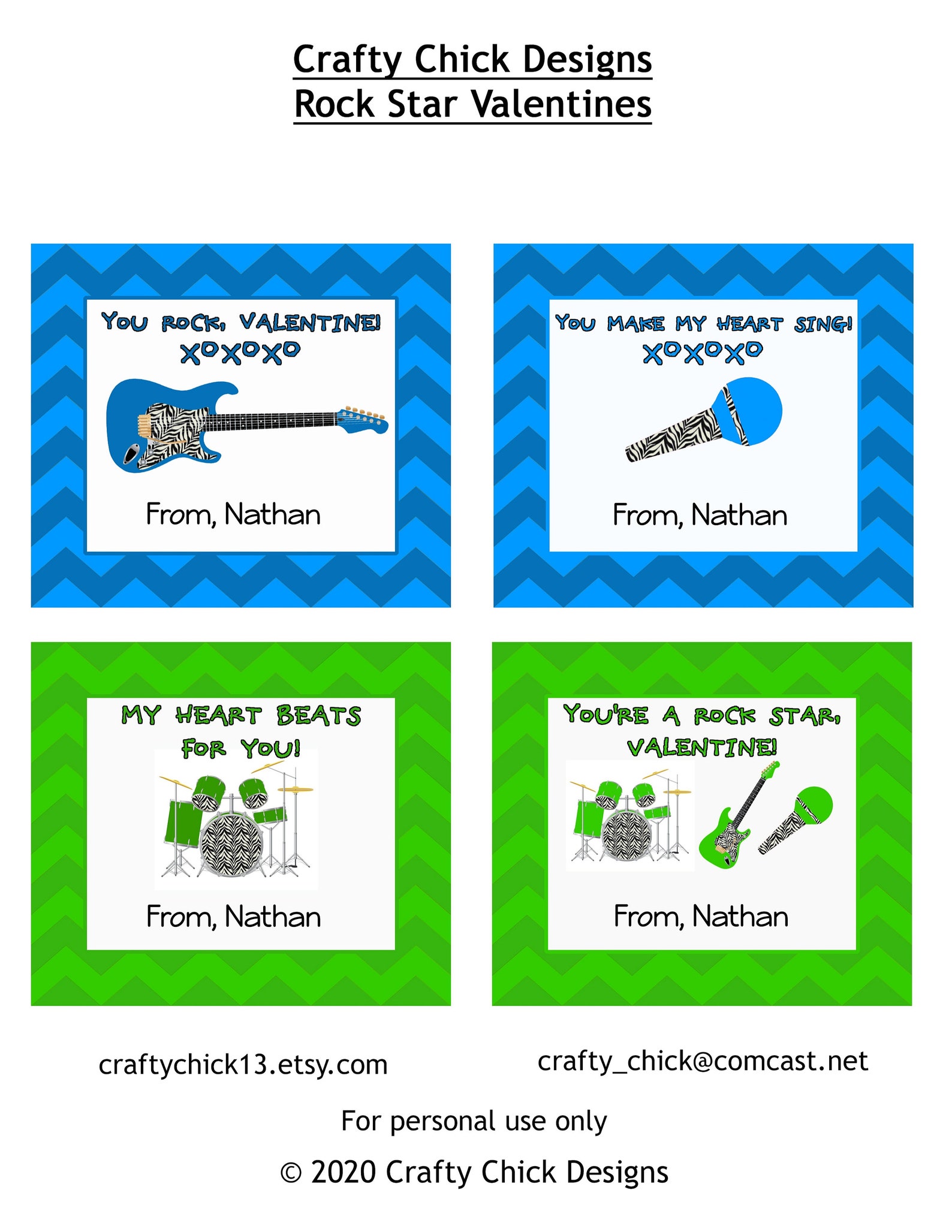 Editable Rocker Valentine Cards Rock Star Valentine Rocker | Etsy
