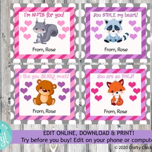 Editable Woodland Animal Valentine Cards, Woodland Animals Valentine ...