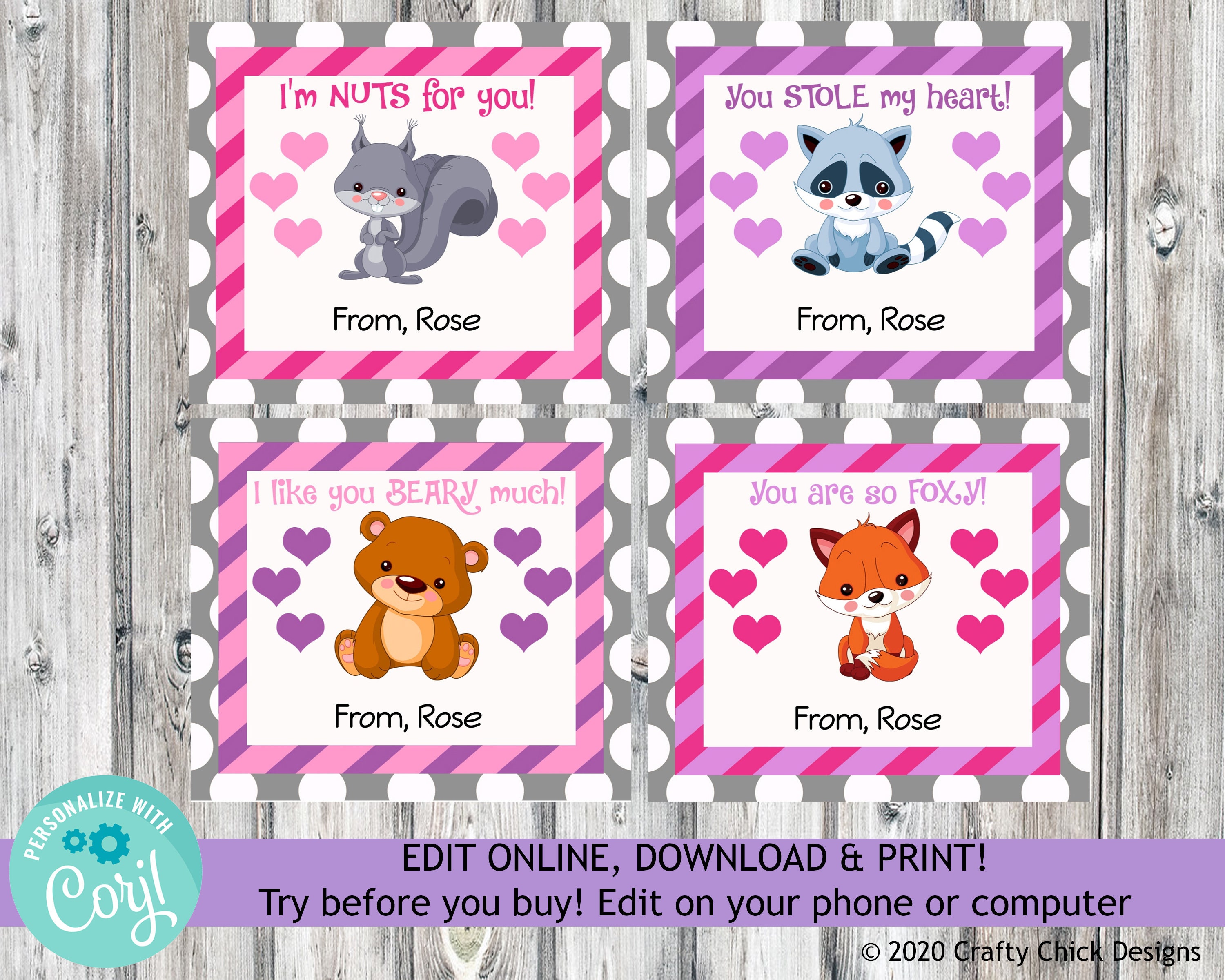 Editable Woodland Animal Valentine Cards, Woodland Animals Valentine ...