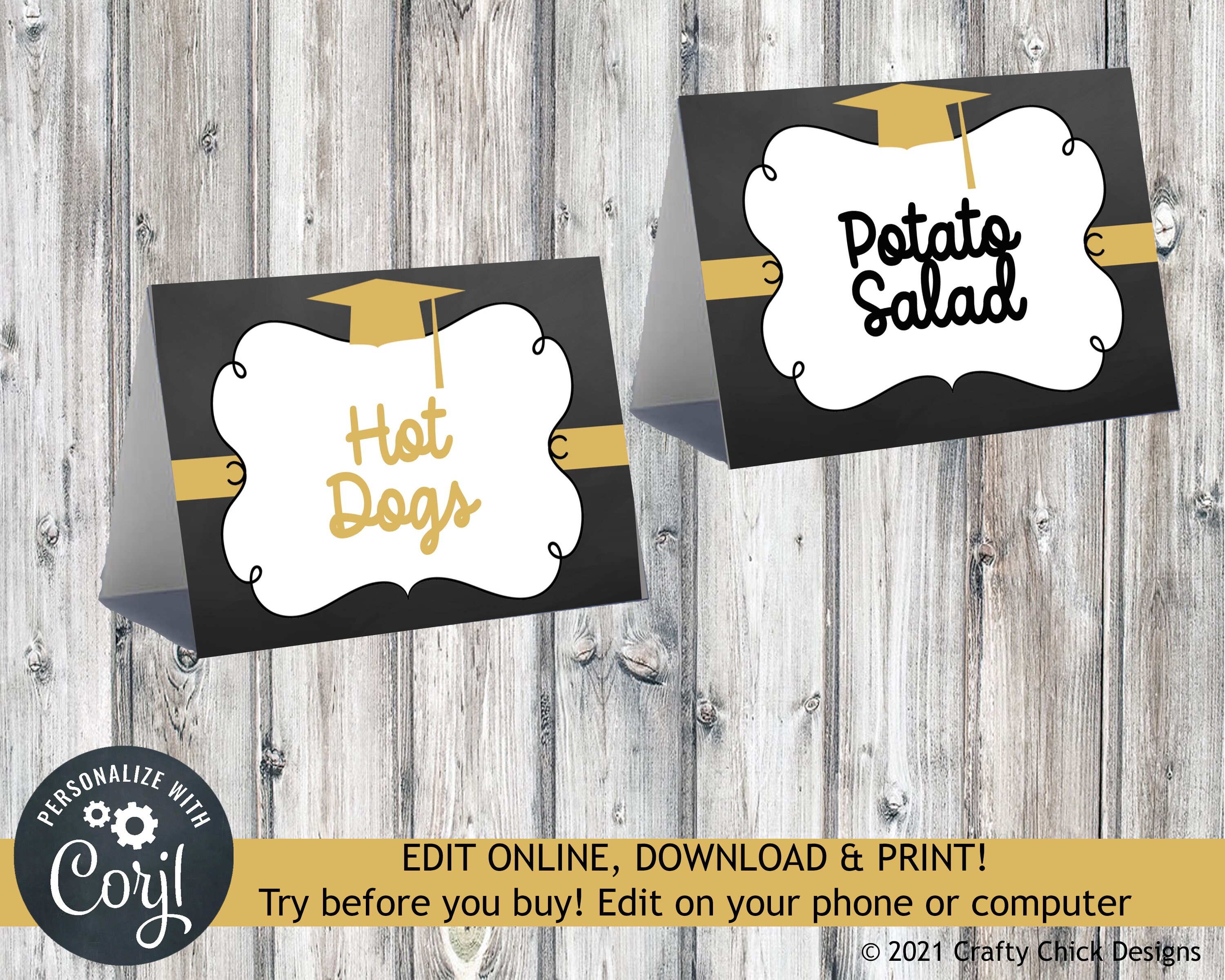 Editable Graduation Food Card Labels, Buffet Card Labels, Graduation ...