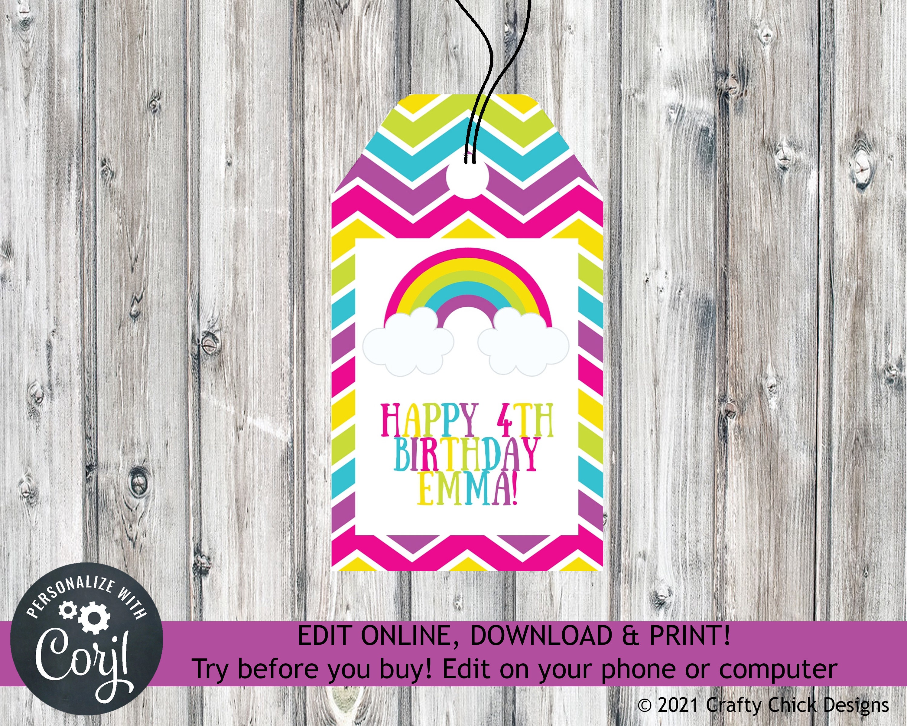 Editable Rainbow Gift Tag, Rainbow Favor Tag, Rainbow Birthday Party ...