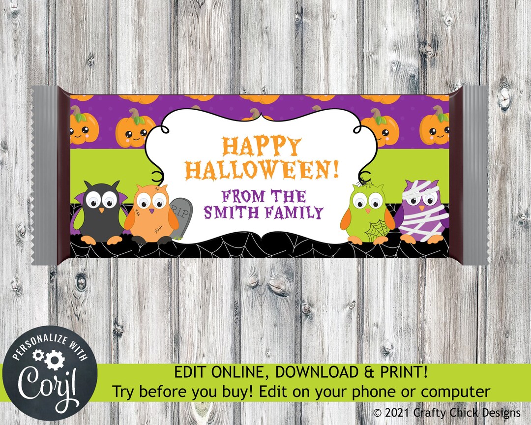 Halloween Candy Bar Wrapper, Halloween Candy Bar Wraps, Halloween Party ...