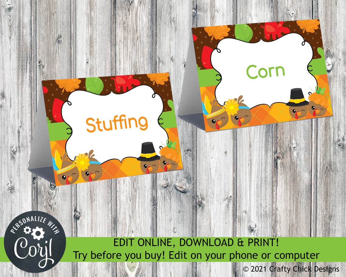 Thanksgiving Party Buffet Cards, Thanksgiving Food Cards, Editable ...