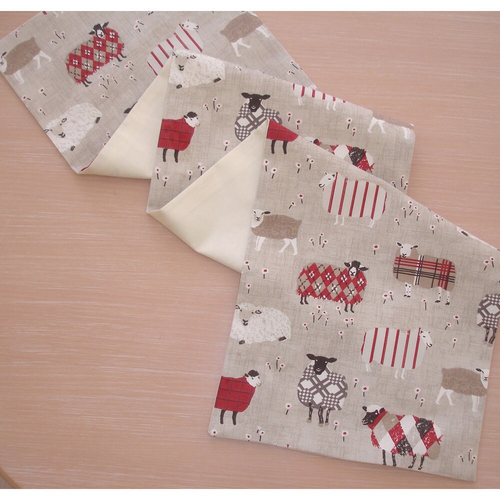 Sheep Table Runner 7ft 8ft 8ft Red Black Animals Dining Theme Farmhouse ...