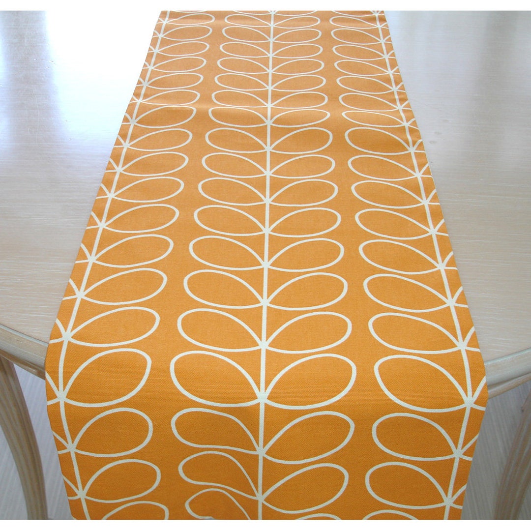 Orange Table Runner 84" 96" Stem Leaves 7ft 8ft 9ft Retro Modern Cotton ...