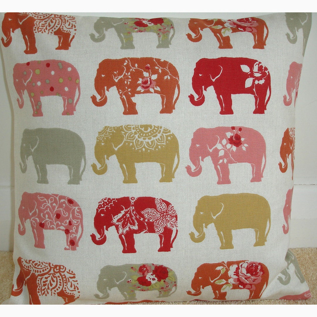Pillow Cover Elephants Square Decorative Throw Red Pink Mustard Grey ...
