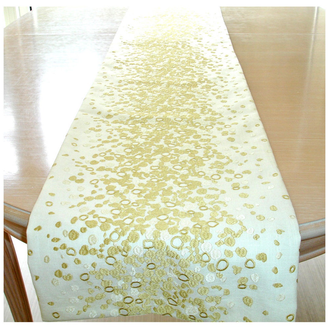 Table Runner Gold Dining Table Overlay Embroidered Gold Confetti Spots ...