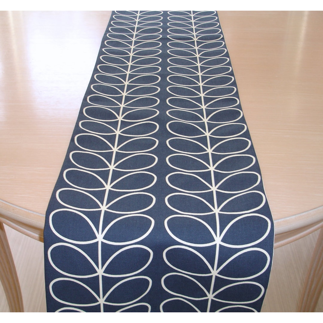 Navy Blue Table Runner Dining 4ft Linear Stem Leaves 48" Modern 120cm ...