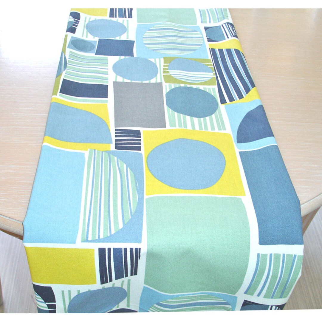 6ft Table Runner Blue Yellow Duck Egg Green Grey Gray Mid-century ...