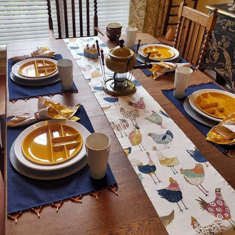 Hen Table Runner Hens Rooster Chicken Chickens 7ft 8ft 9ft 84" 96" 108 ...