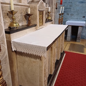 Lace Trimmed Altar Cloth Church Tablecloth White 150cm X 40cm ...