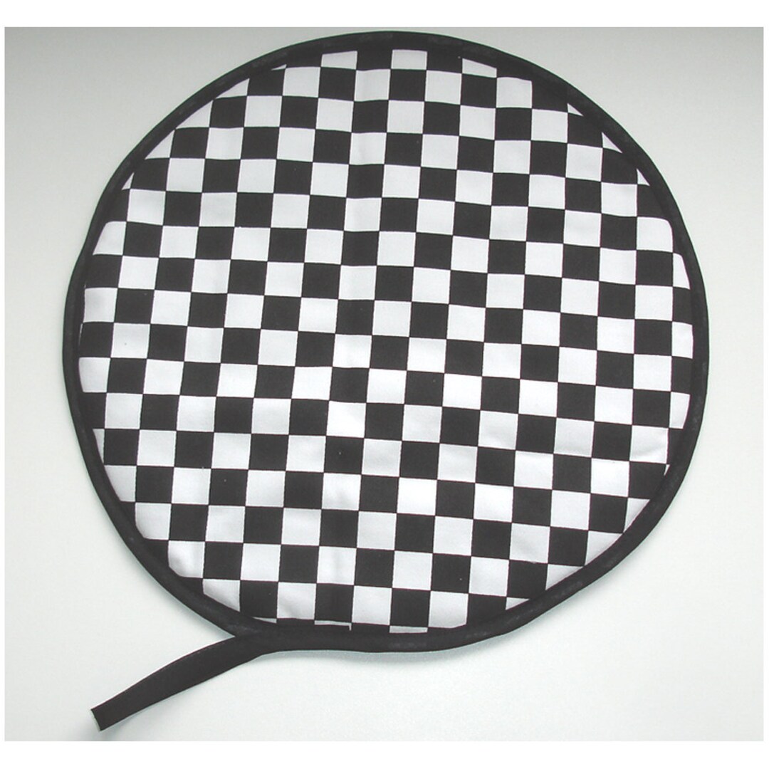 Chefs Check Black and White Aga Hob Hotplate Lid Pad Round Hat Cover ...