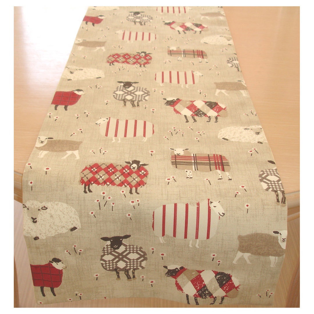 Sheep Table Runner 7ft 8ft 8ft Red Black Animals Dining Theme Farmhouse ...