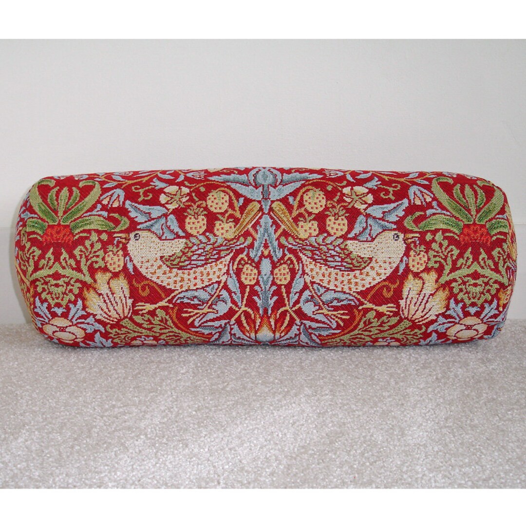 William Morris Bolster Cover Strawberry Thief Tapestry Red Birds ...