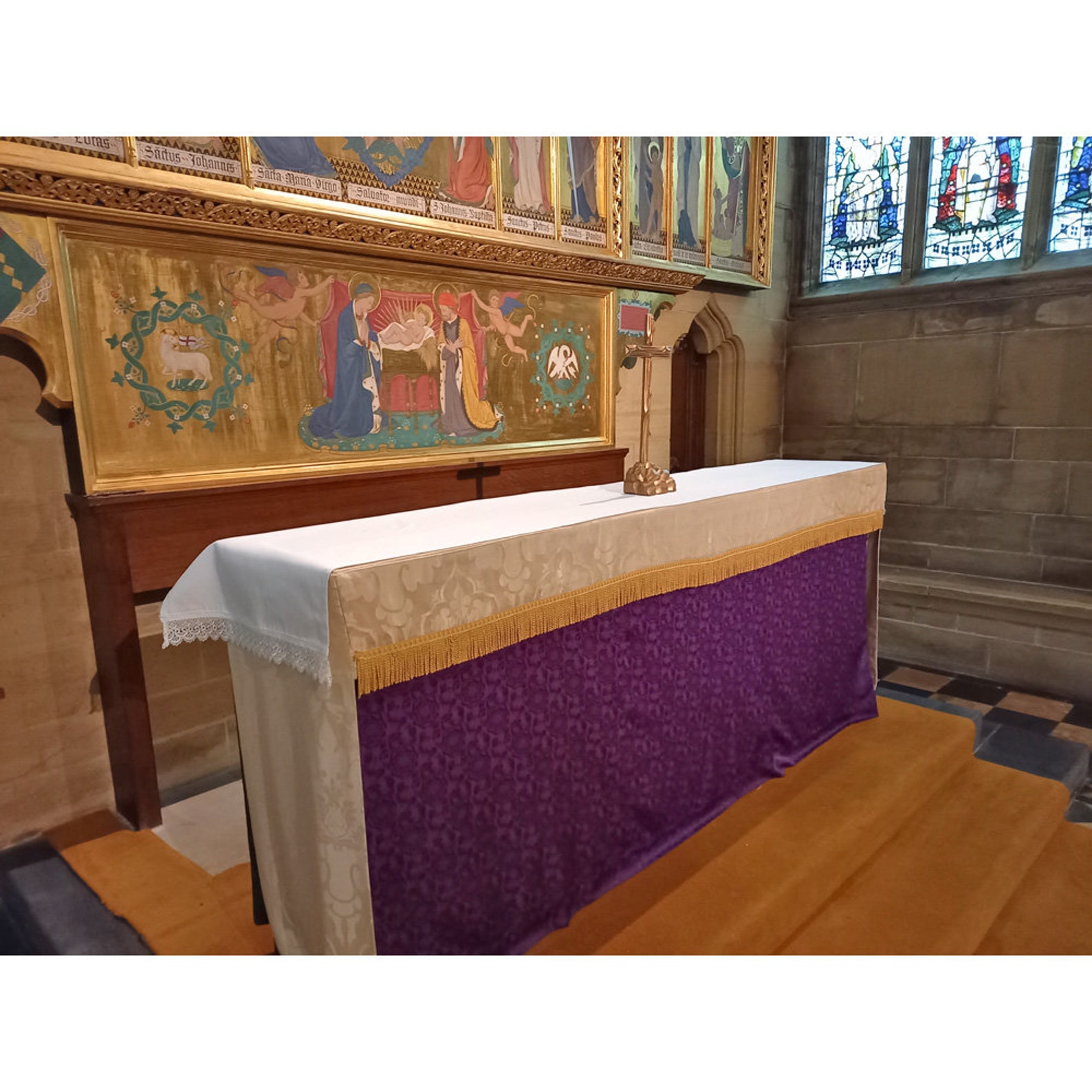 Lace Trimmed Altar Cloth Church Tablecloth White 150cm X 40cm ...