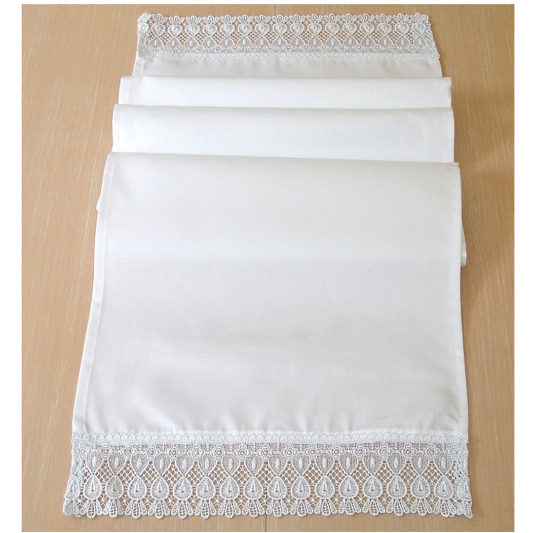 White Altar Cloth Lace Trimmed Table Runner Church Tablecloth ...