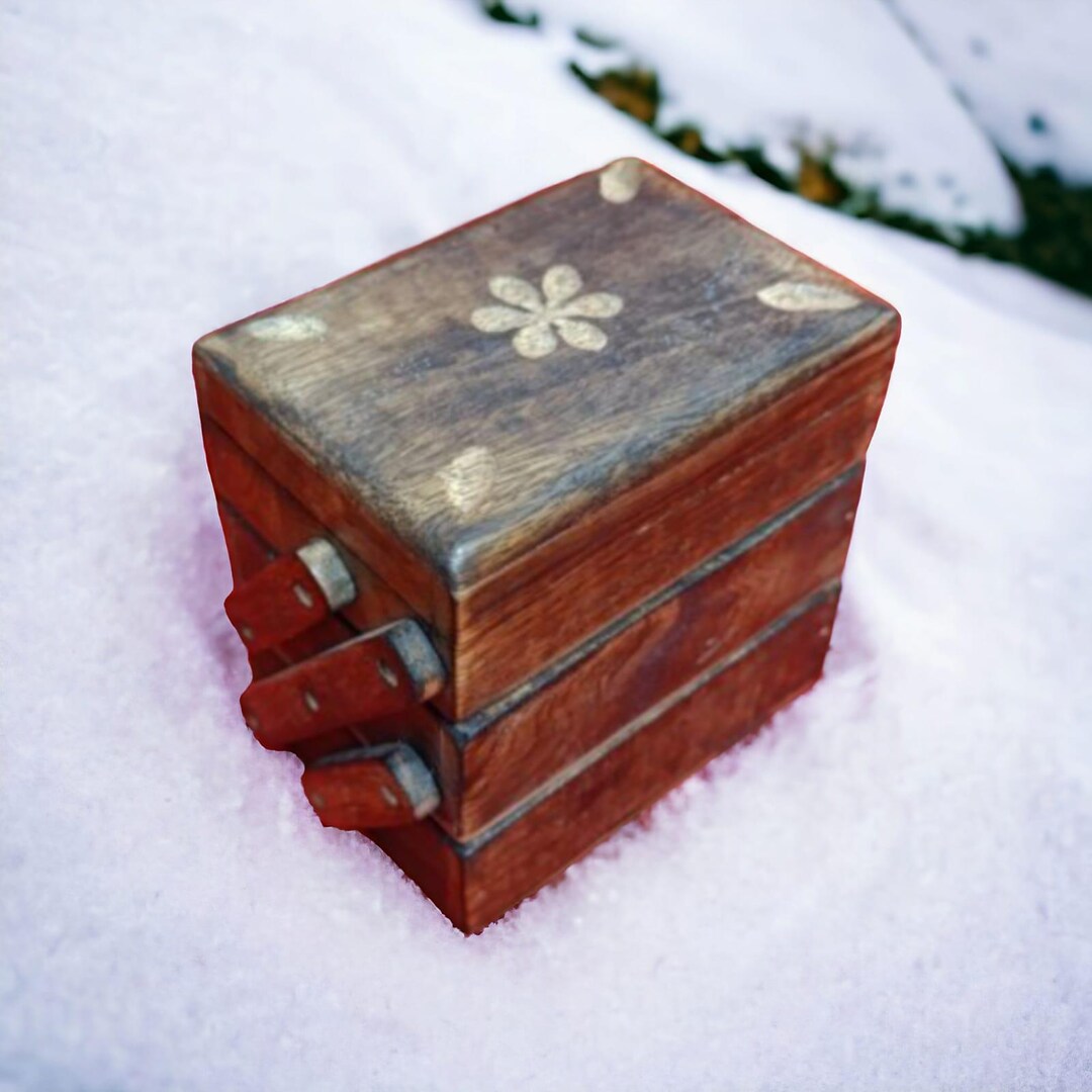 Vintage Wooden Foldable Jewelry Box Elegant Floral Motif, Handmade ...
