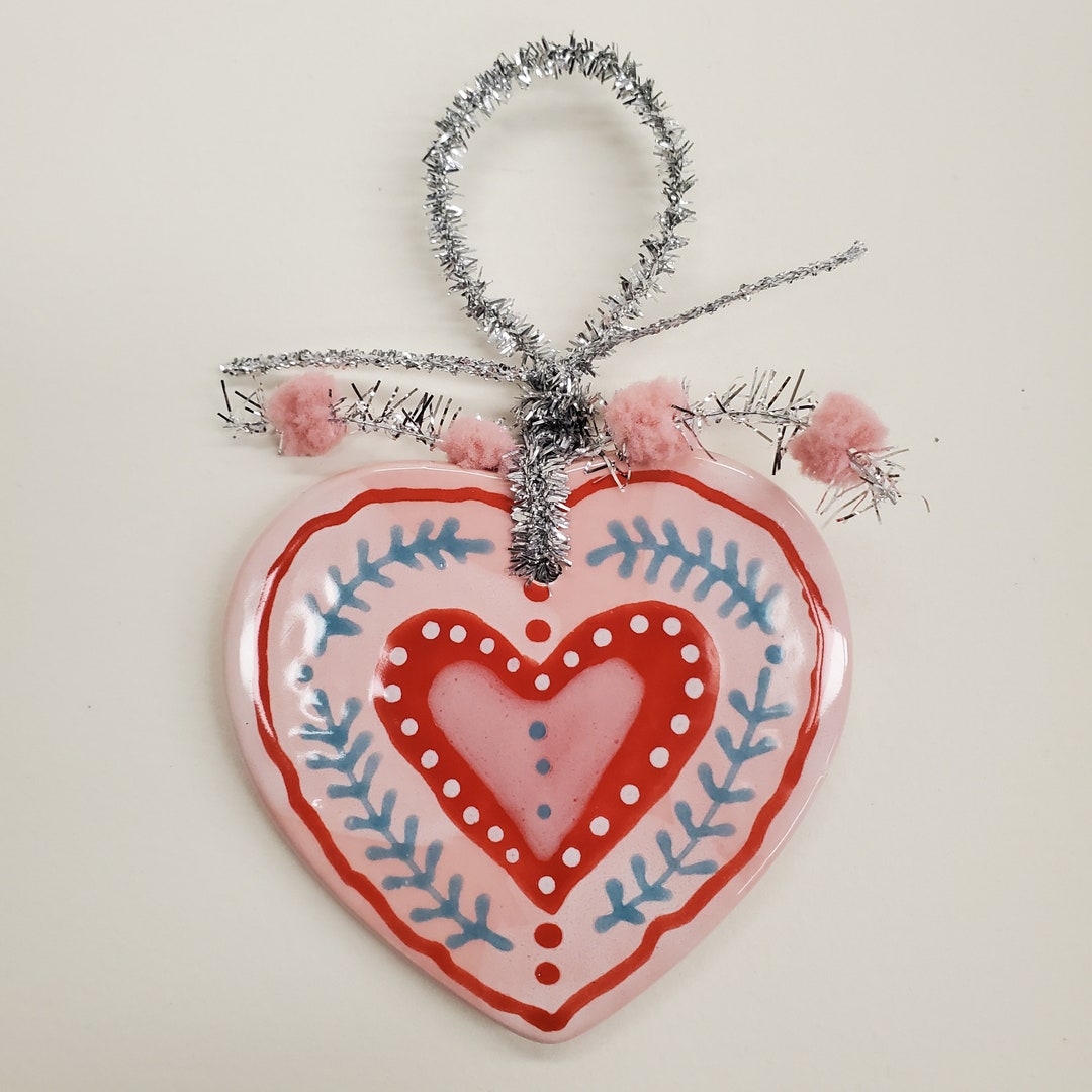 Ceramic Pink Heart Ornament by Sharon Bloom Designs - Etsy