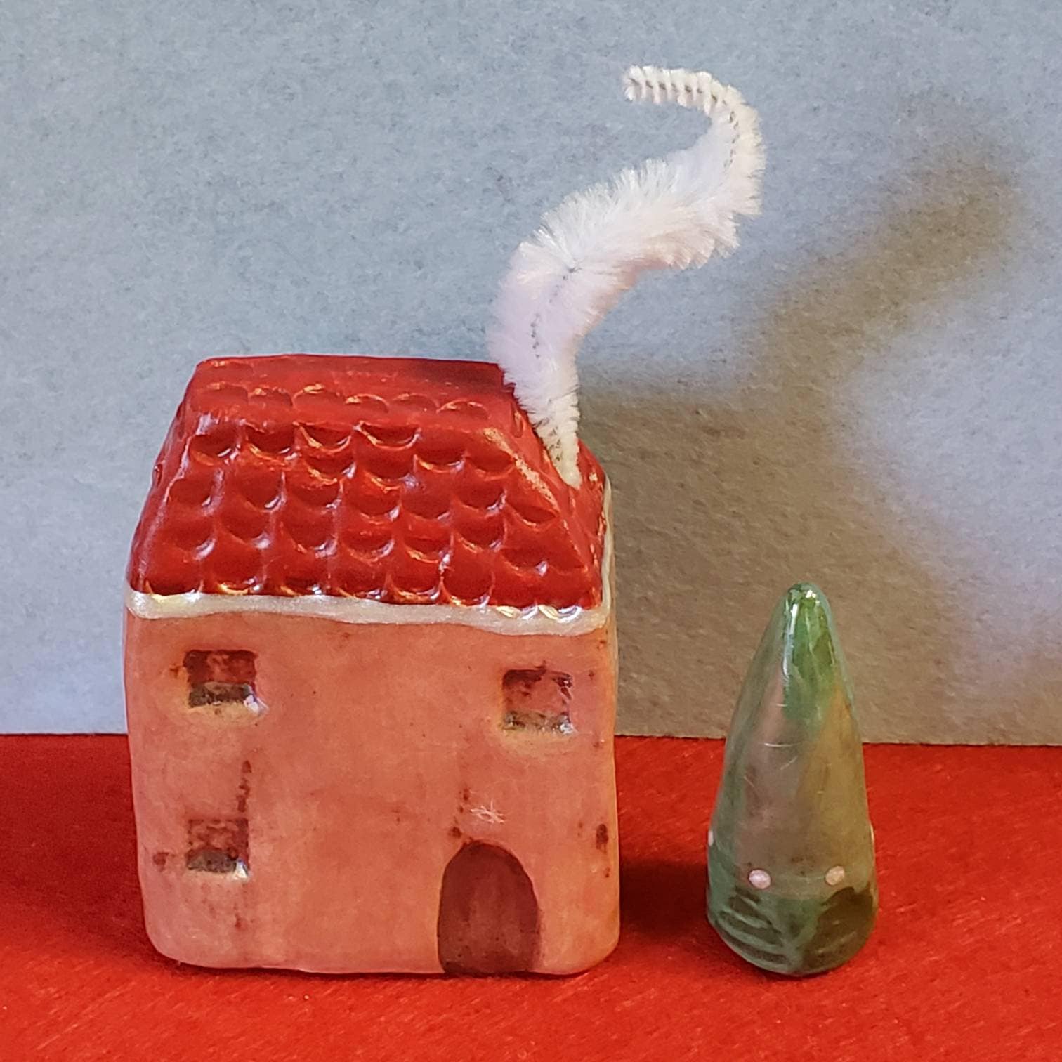 Ceramic Cottage with Tree Set of Two Pieces Folk Art | Etsy