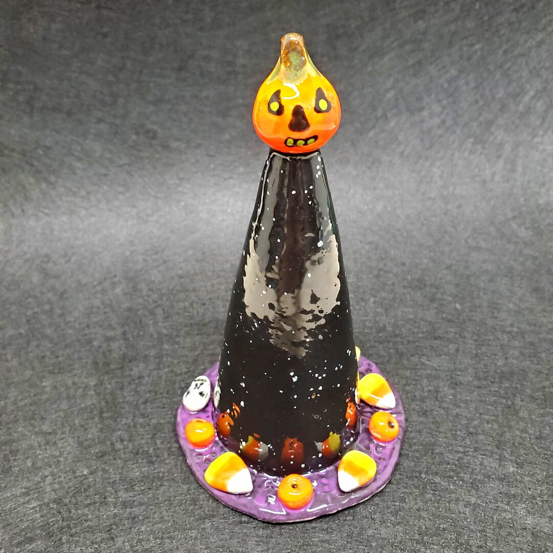 Halloween Ceramic Embellished Witch Hat Rattle Shaker Sculpture ...