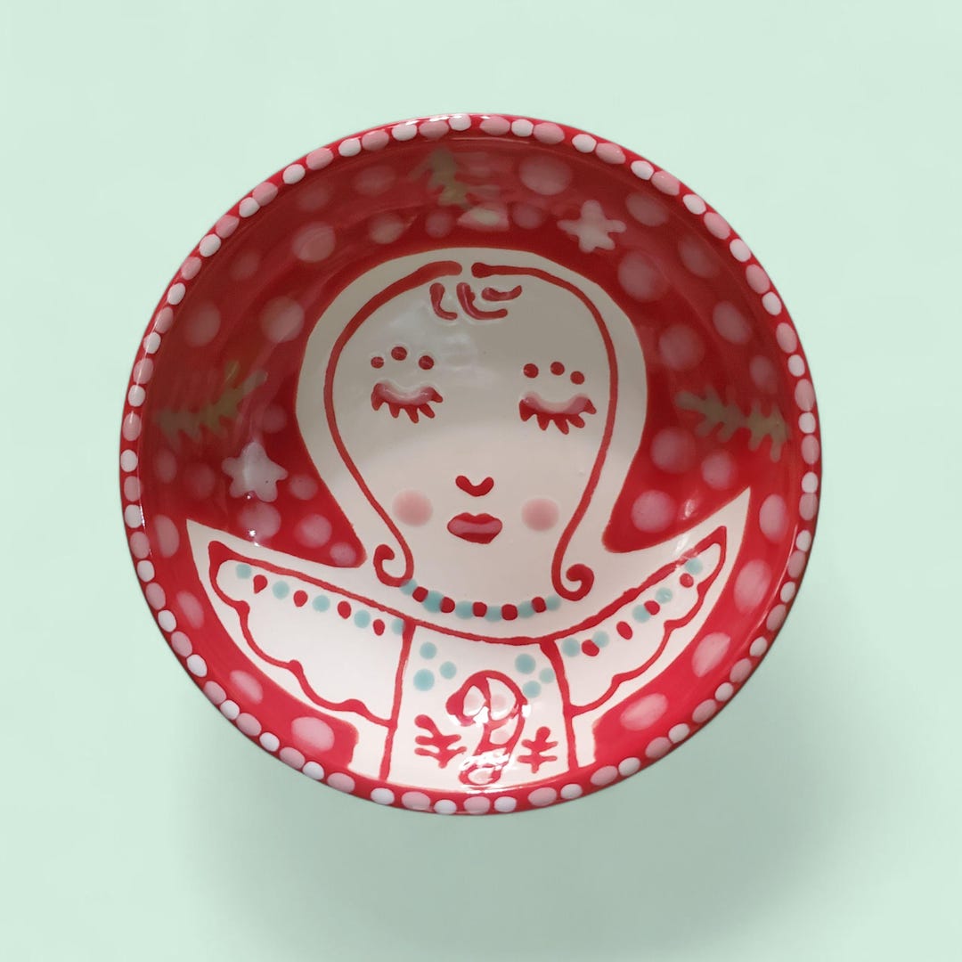 Christmas Angel Folk Art Ceramic Mini Dish by Sharon Bloom Designs - Etsy