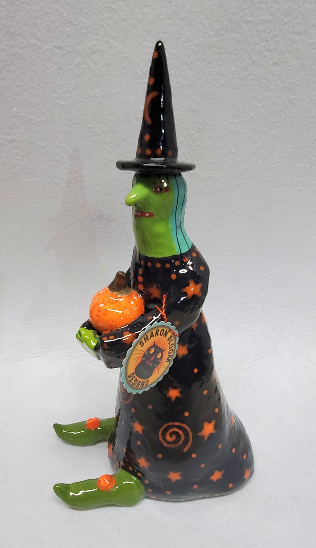 Halloween Ceramic Green Standing Witch Pumpkin Rattle - Etsy