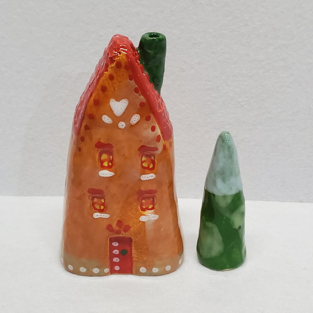 Christmas Ceramic Gingerbread House With Tree Set of Two Pieces Folk ...