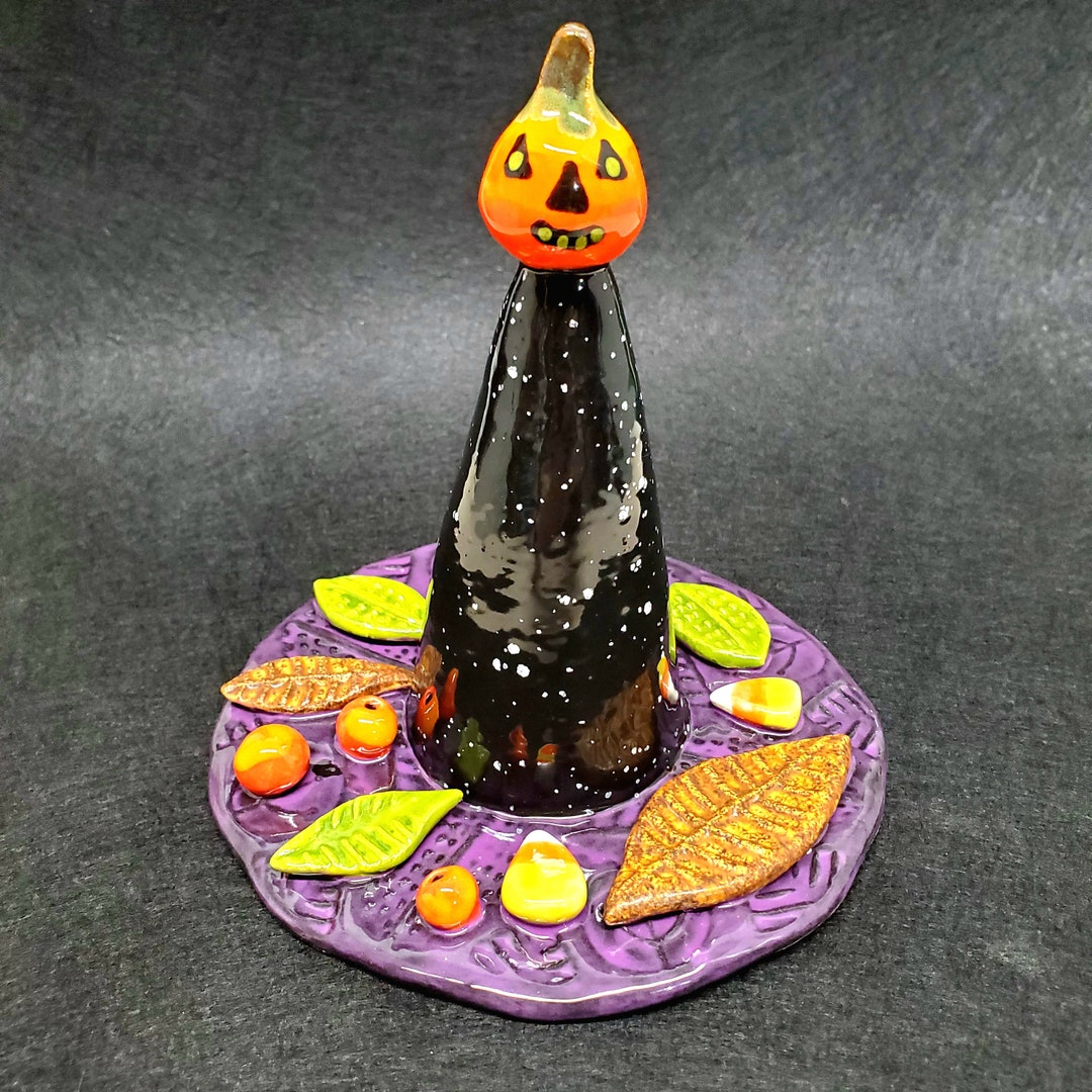 Halloween Ceramic Embellished Witch Hat Rattle Shaker Sculpture ...