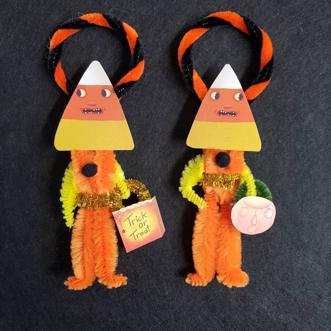 Halloween Chenille Ornament Set Candy Corn Kids Handmade by Sharon ...