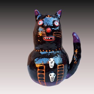 Halloween Ceramic Black Cat Skull Rattle Shaker Sculpture - Etsy