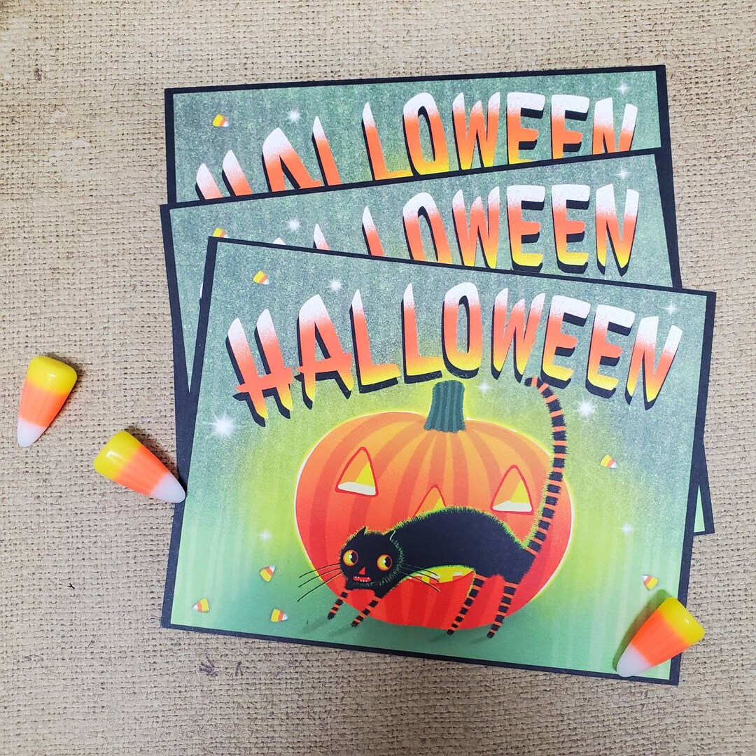 Halloween Scaredy Cat Set of 3 Postcards by Sharon Bloom Designs - Etsy