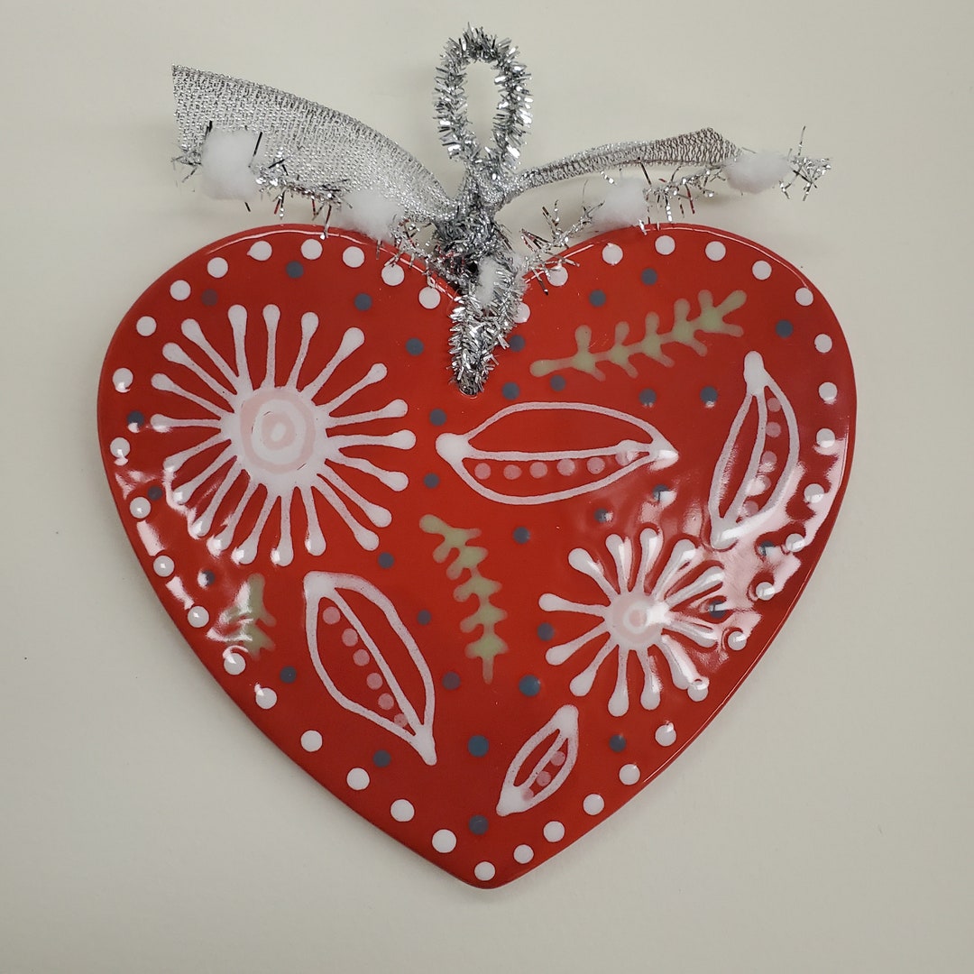 Ceramic Red Heart Flowers LARGE Ornament by Sharon Bloom Designs - Etsy