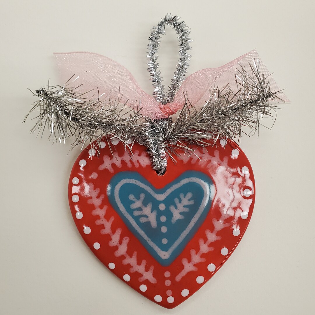 Christmas Tree Ceramic Red Heart Ornament by Sharon Bloom Designs - Etsy
