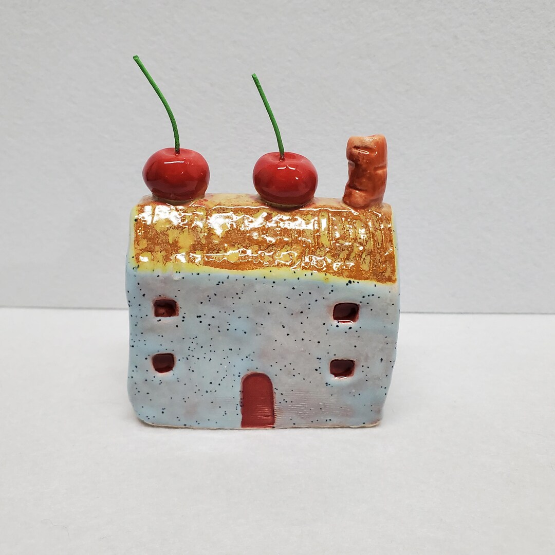Ceramic Pale Speckled Blue Cottage House Cherries Handmade by Sharon ...