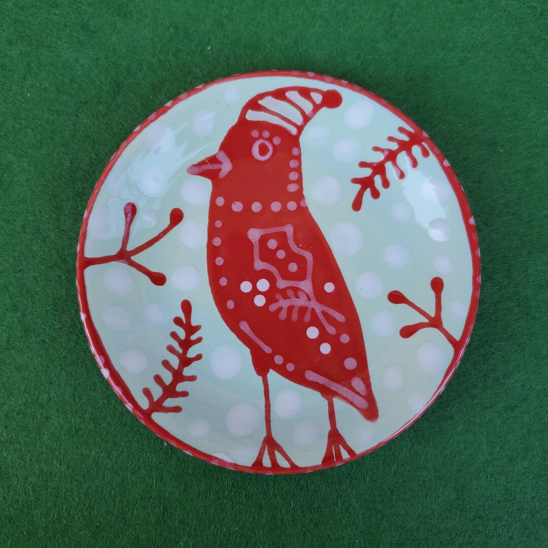Christmas Hand Painted Red Bird Mini PLATE by Sharon Bloom Designs - Etsy