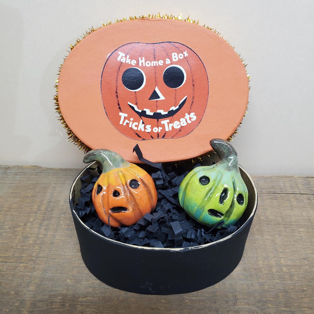 Halloween Mini Pumpkins Ceramic Sculptures Set of Two With Box by ...