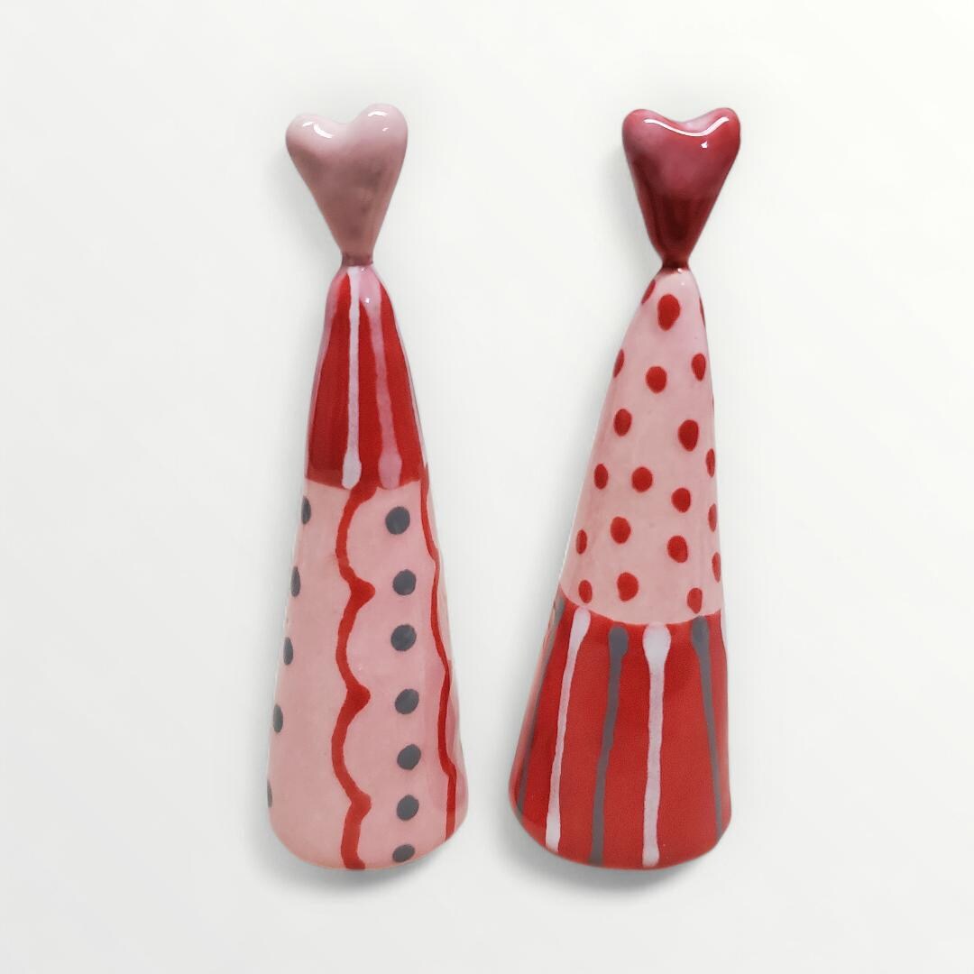 Ceramic Pink and Red Mini Heart Trees Sculptures SET OF TWO Decorations ...