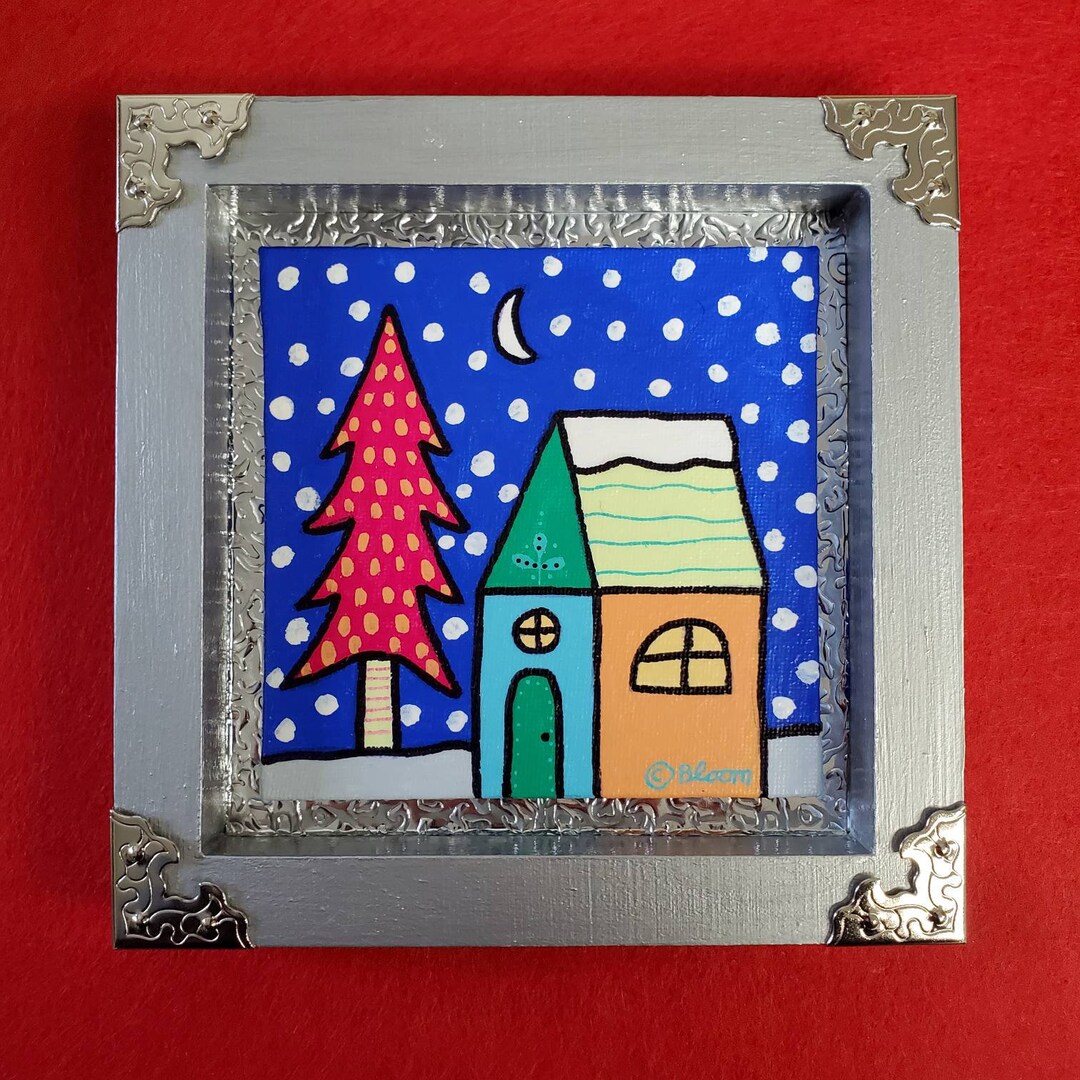 Christmas Winter Snow Scene Original Folk Art Painting by Sharon Bloom ...