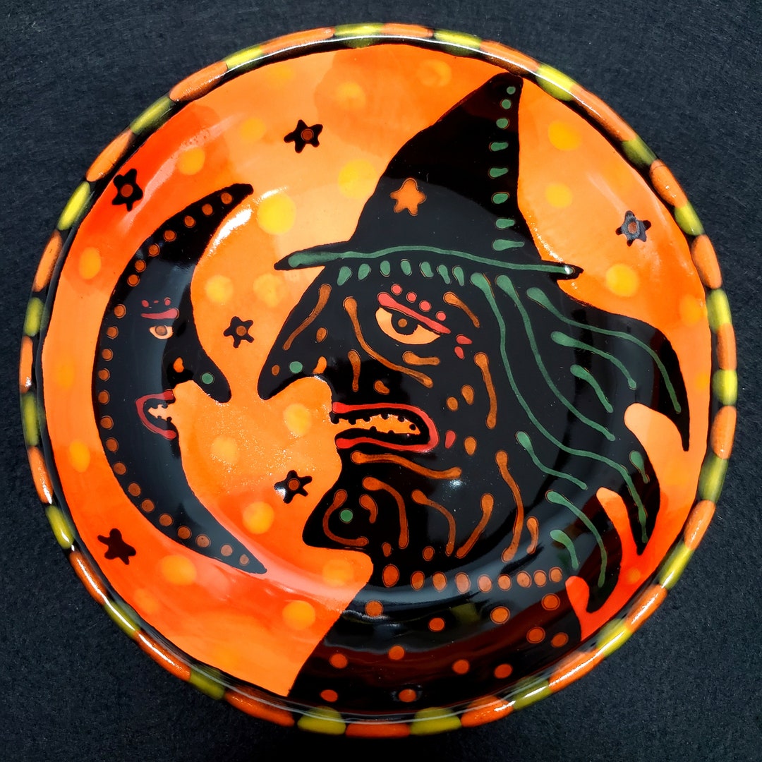 Halloween Witch Moon Small Ceramic Bowl Hand Painted by Sharon Bloom ...