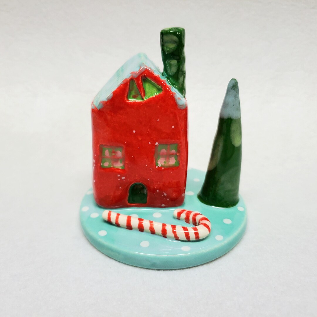 Christmas Handmade Ceramic Cottage House With Candy Cane and Tree - Etsy