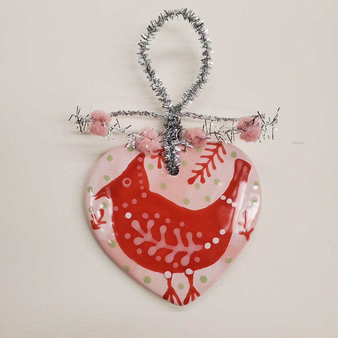 Christmas Tree Ceramic Red Bird Heart Ornament by Sharon Bloom Designs ...